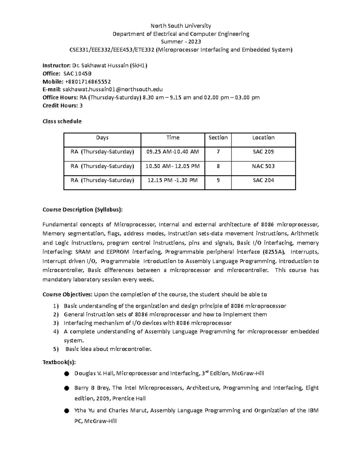 CSE 331-EEE 332 Microprocessor & Embedded Systems Course Outline Summer 2023 - Studocu