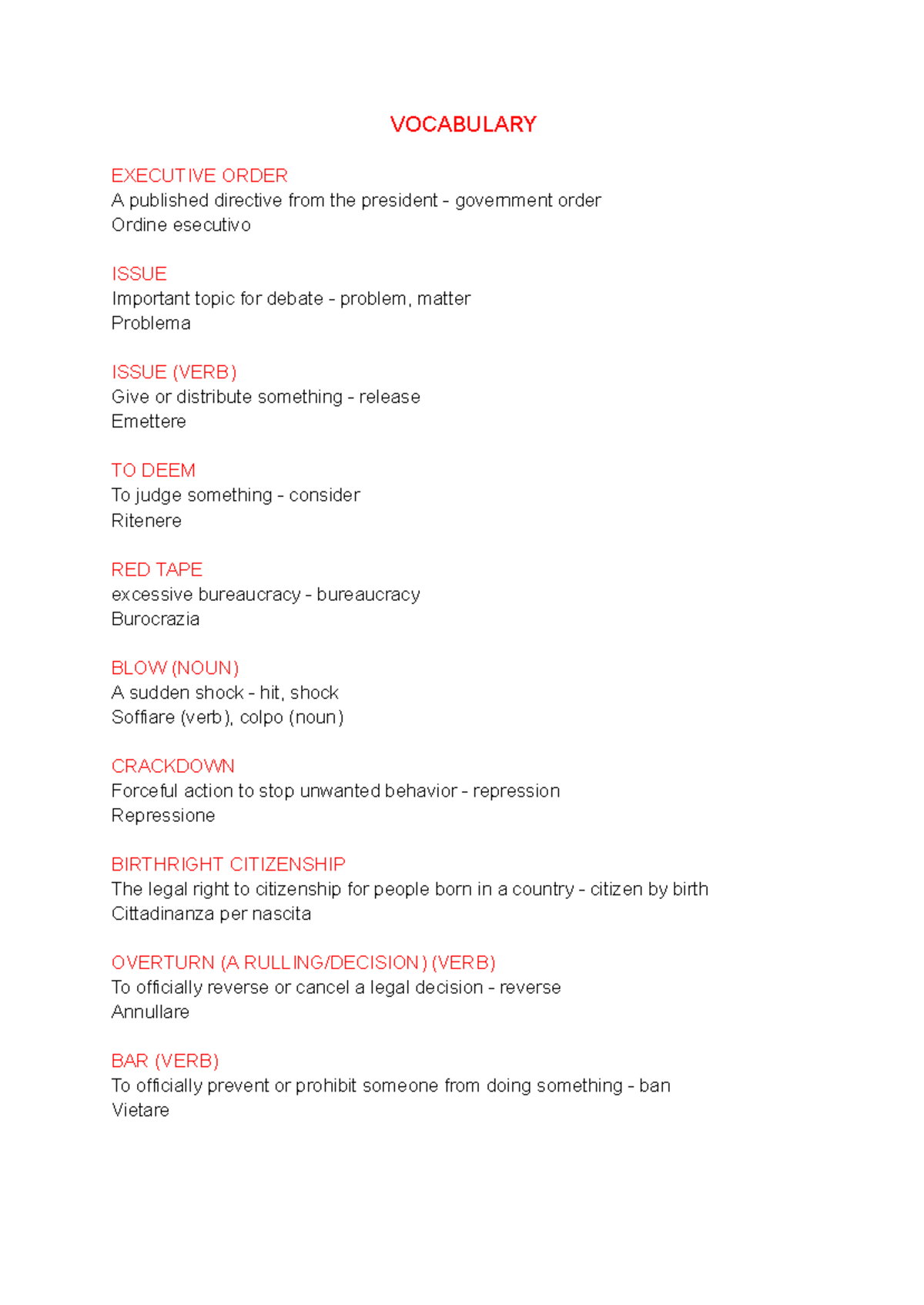Vocabulary - Appunti Presi a Lezione (Course Code: VOCAB) - Studocu