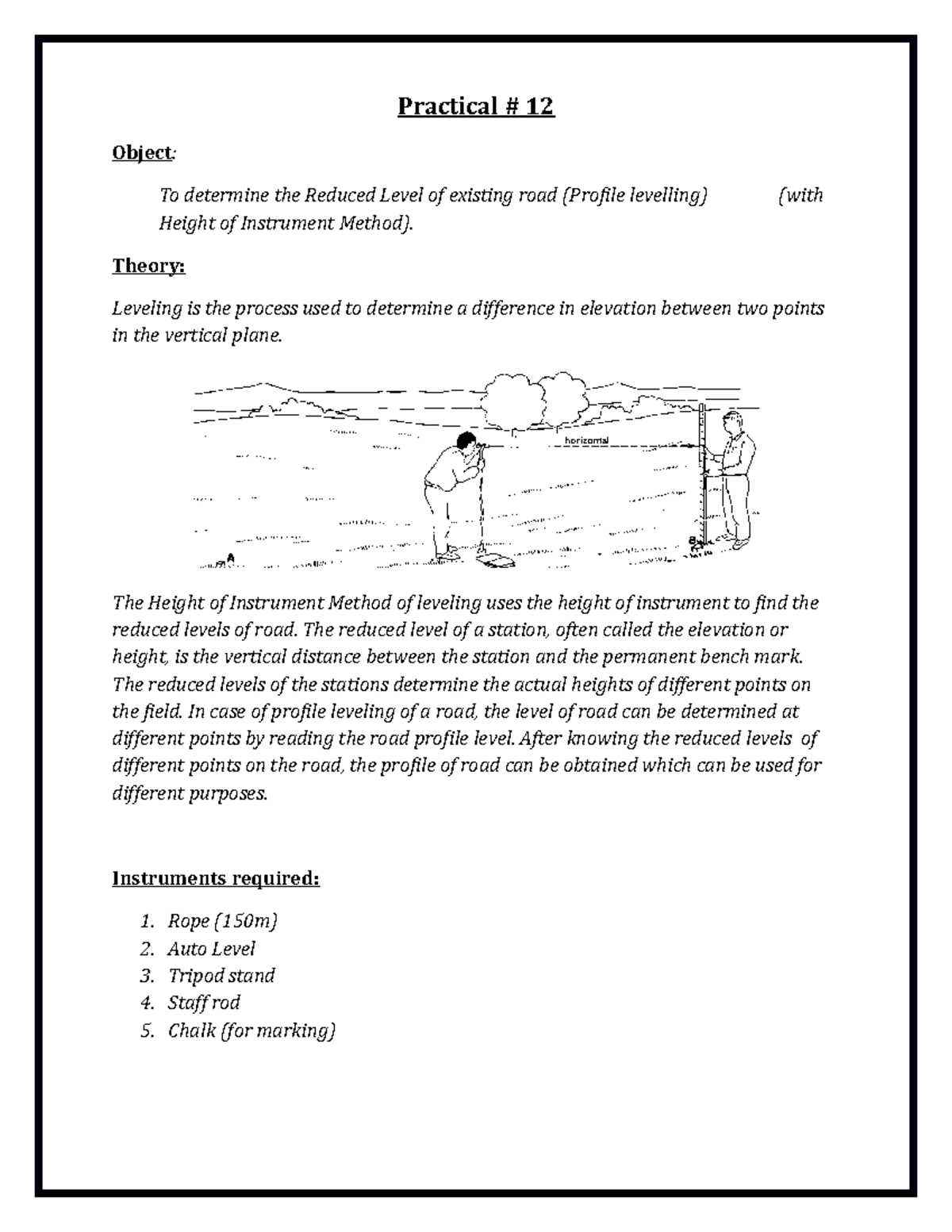 Practical 12 - Determining Reduced Levels Using Height of Instrument ...