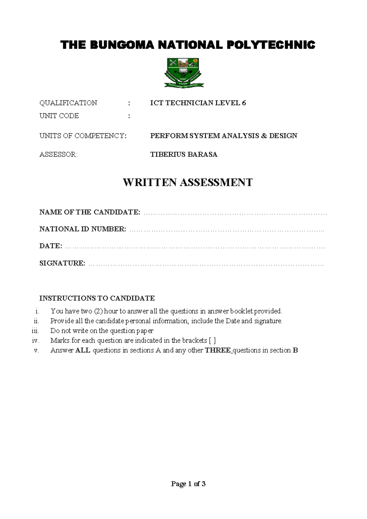 Perform System Analysis Design (SAD) - CAT2 Assessment - Studocu