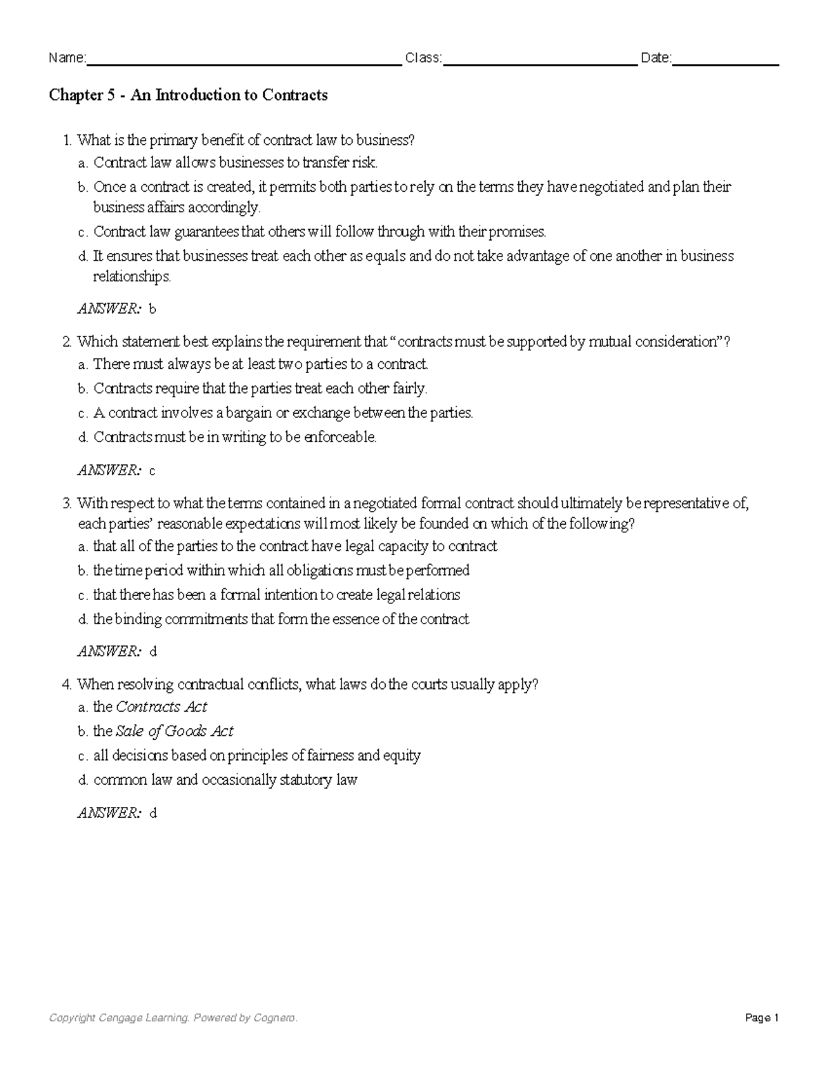 Chapter 5 An Introduction to Contracts - 1. What is the primary benefit ...