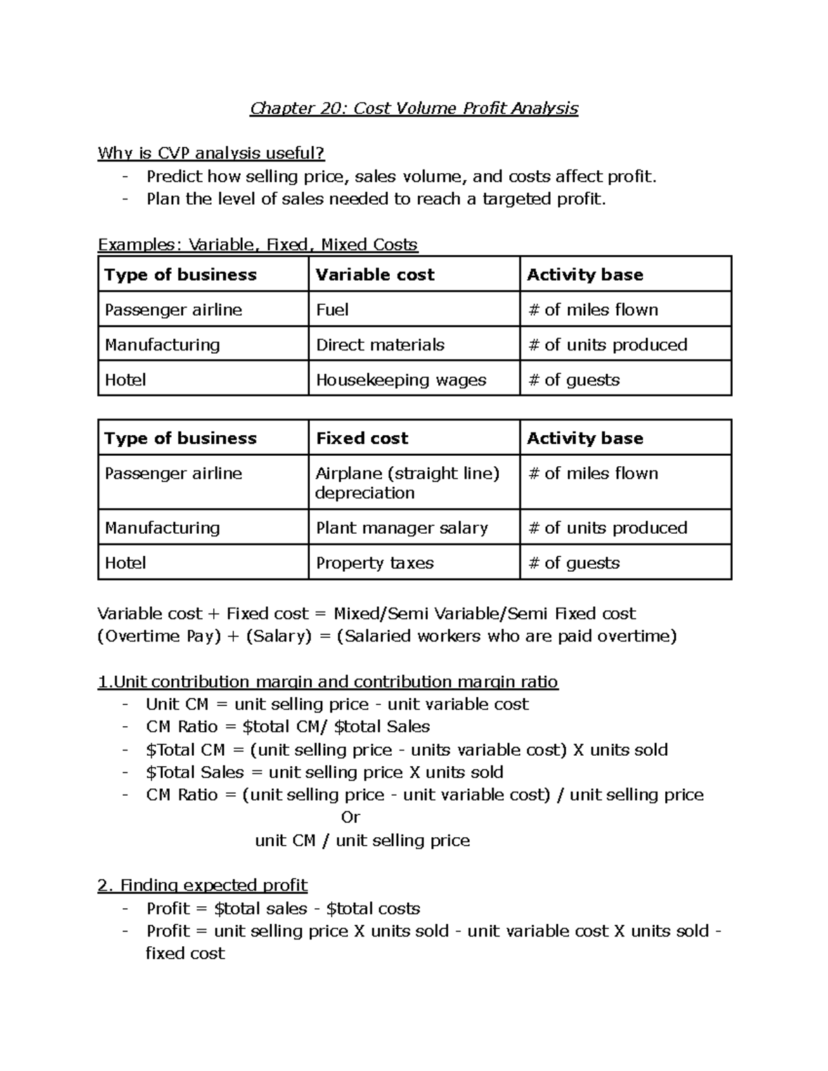 Chapter 20 - CVP Analysis: Profit Impact & Break-Even Calculations - Studocu