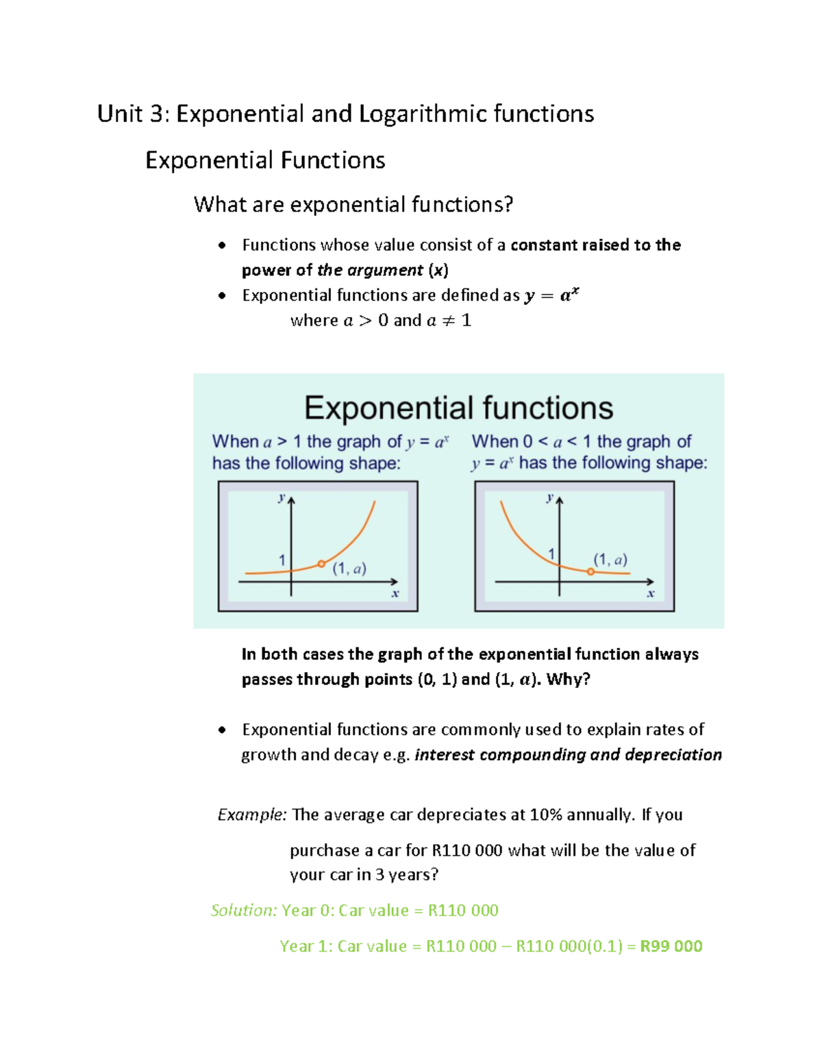Unit 3 - Exponential and Logarithmic Functions - Unit 3: Exponential ...