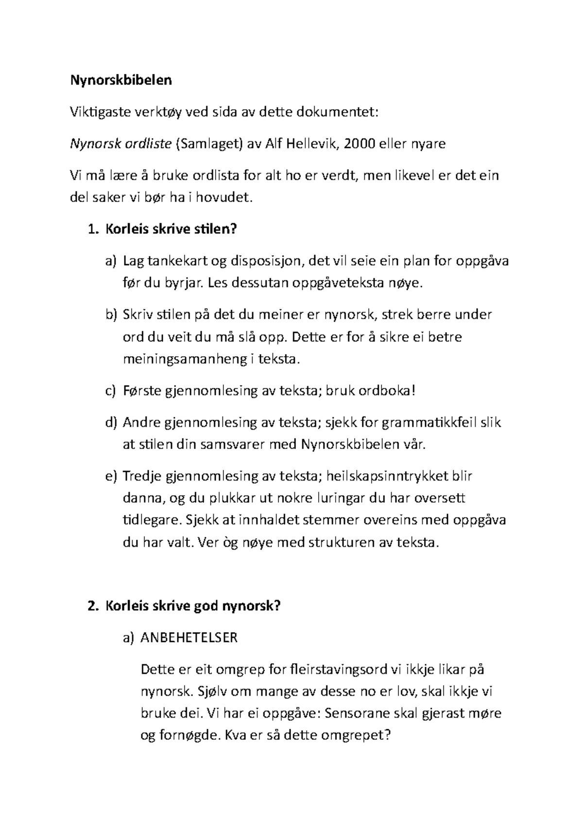 Hefte til norsk skriftlig eksamen - oppslagsverk for eksamen - Studocu