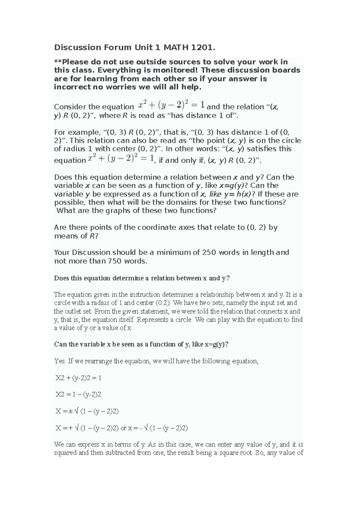 Unit 1 Discussion Forum: Understanding Relations in MATH 1201 - Studocu