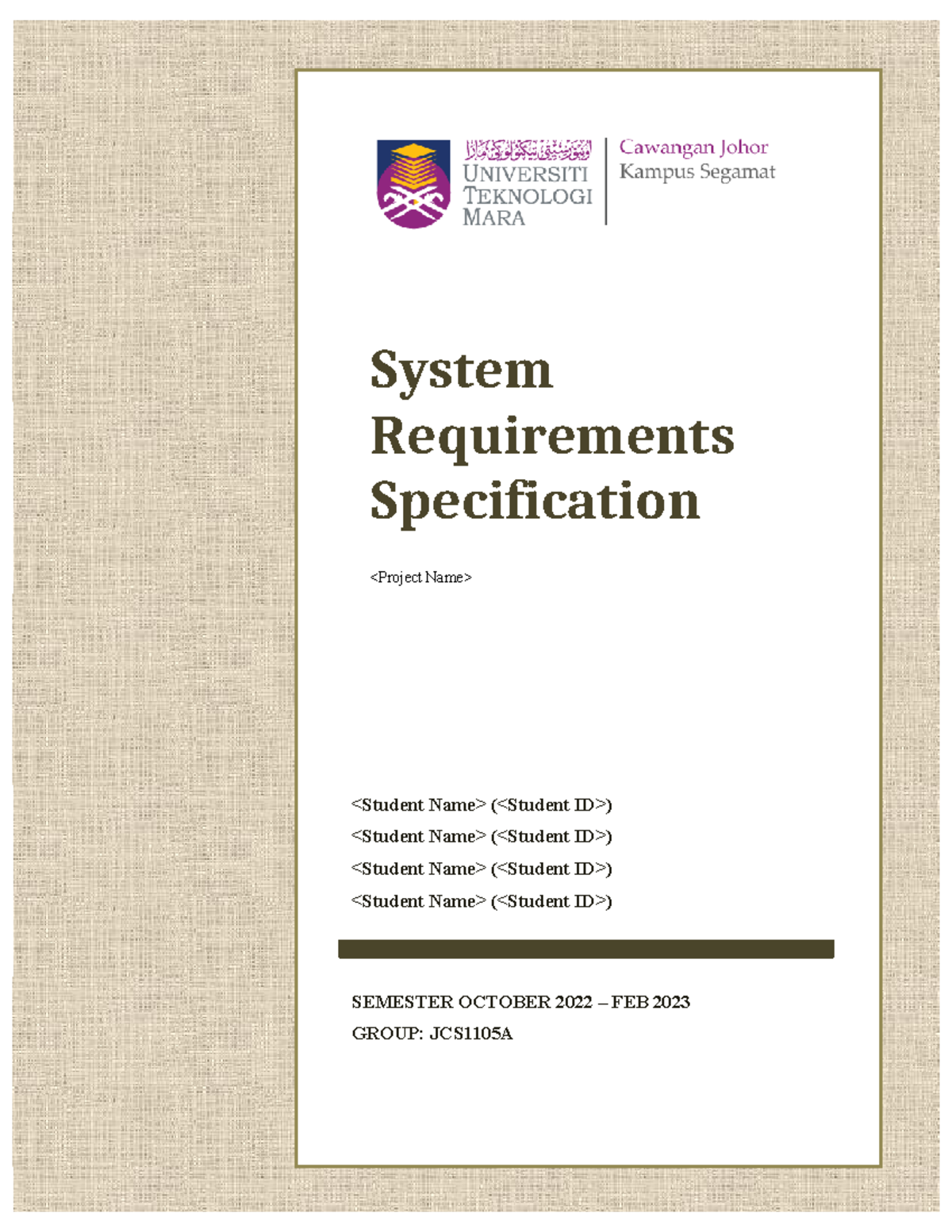 SRS Report Template for JCS1105A Project (Oct 2022 - Feb 2023) - Studocu