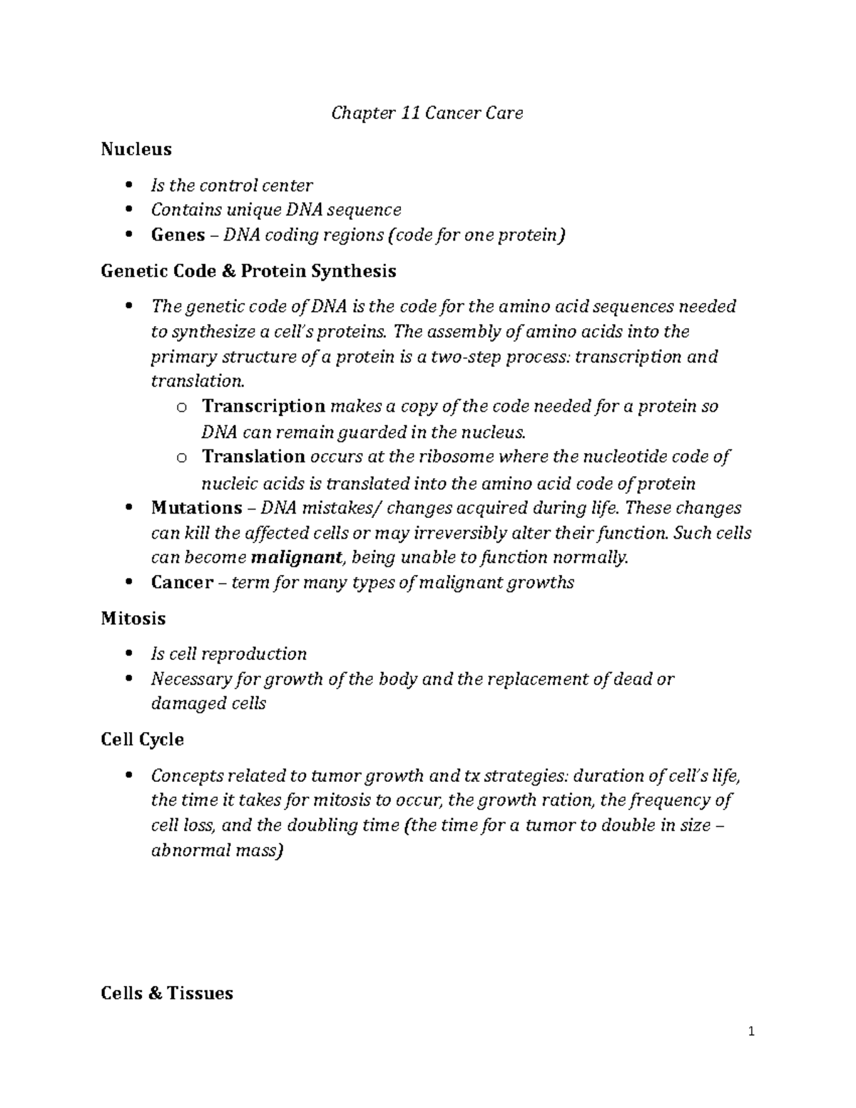 Chapter 11 Notes - Comprehensive Cancer Patient Care Strategies - Studocu