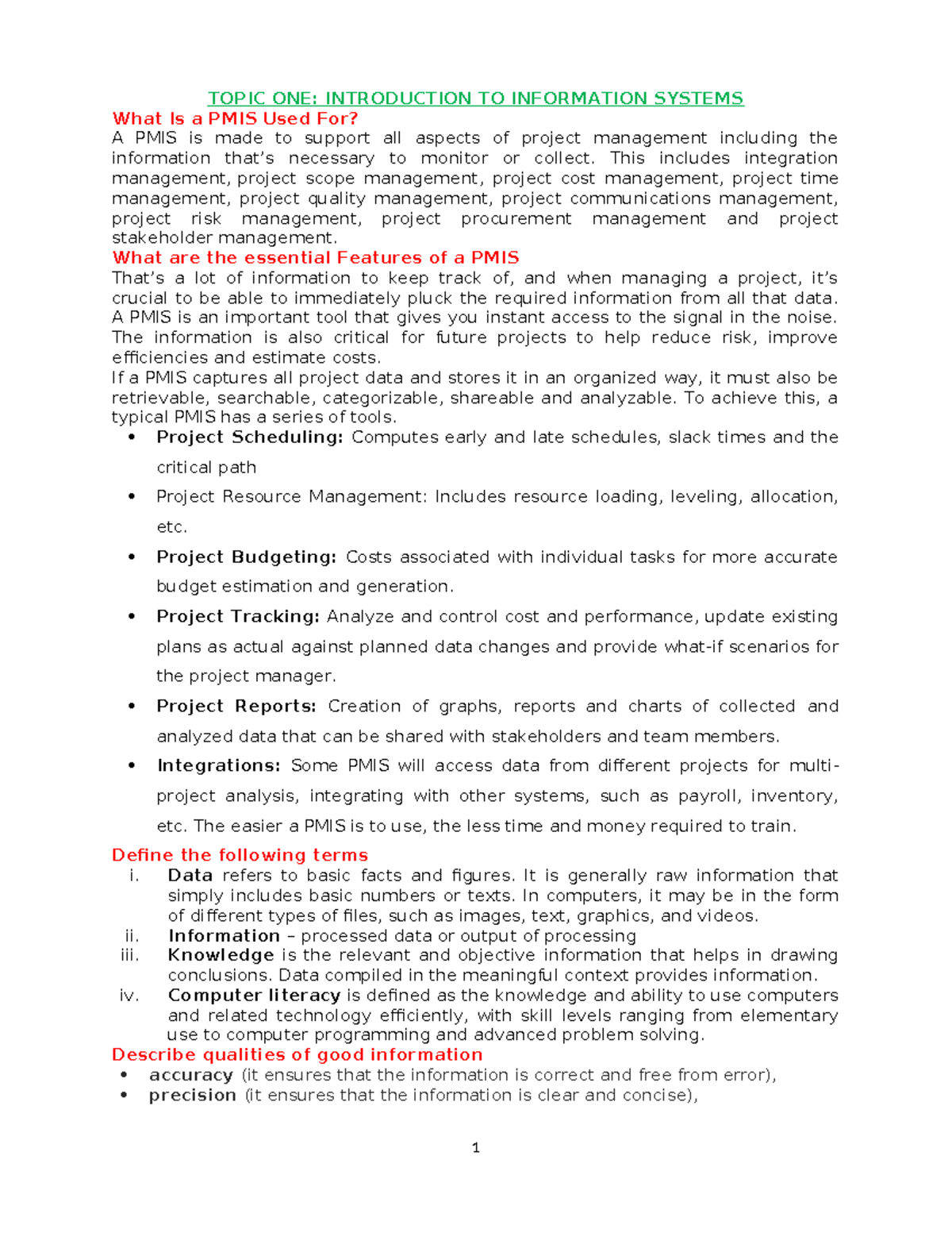 **PMIS Overview and Core Concepts (PMIS 101)** - Studocu