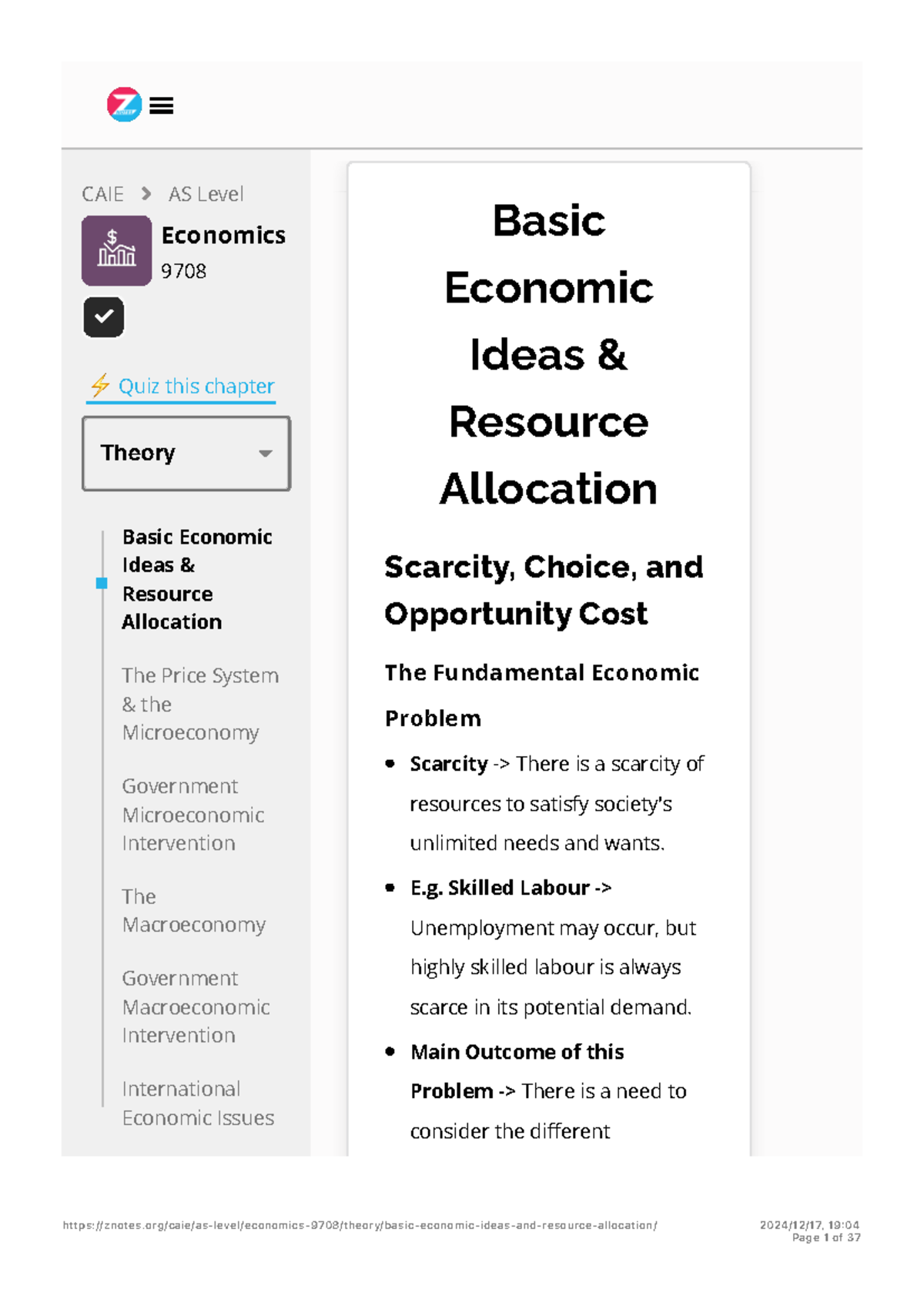CAIE AS Level Economics 9708 Theory Revision: Basic Economic Ideas ...