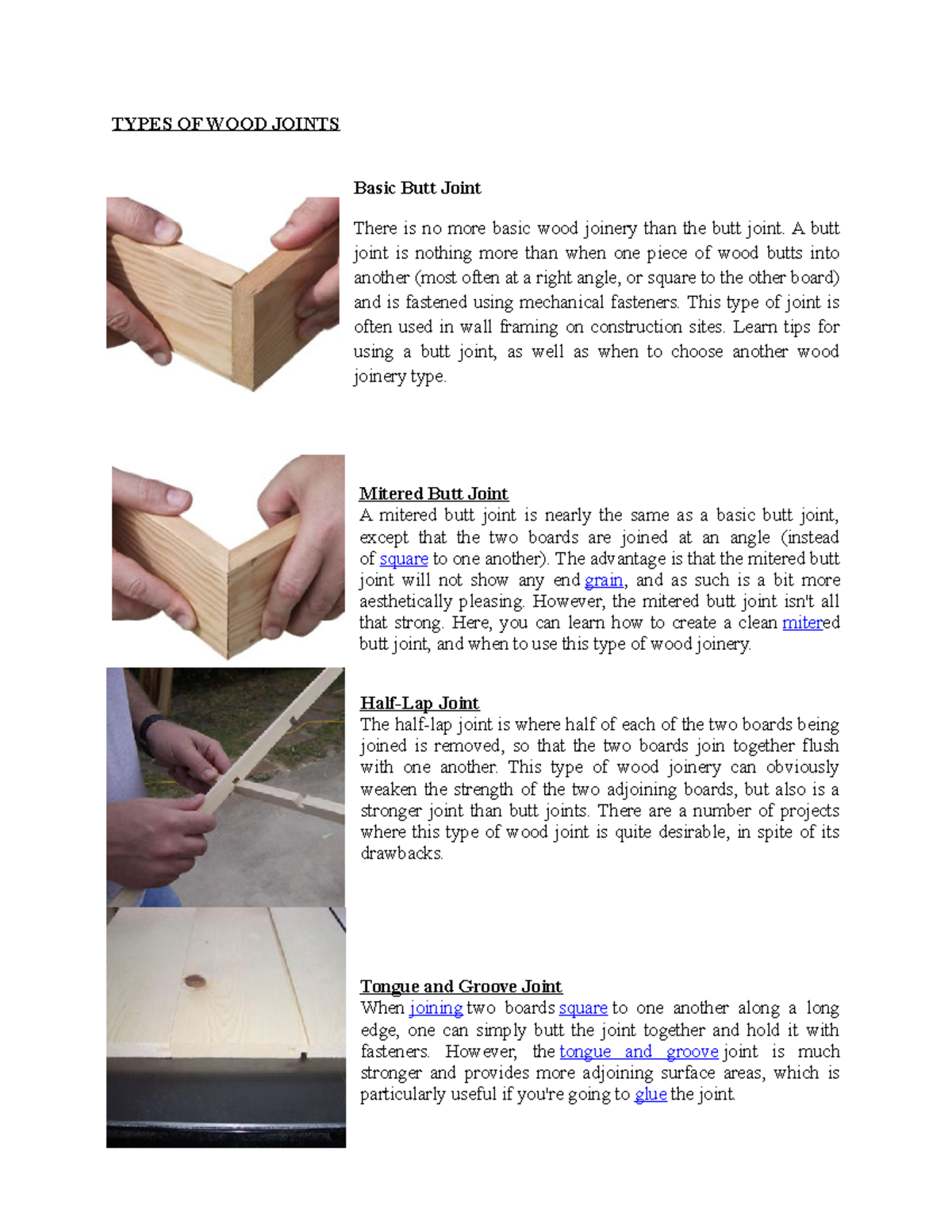 Types of Wood Joints - TYPES OF WOOD JOINTS Basic Butt Joint There is ...