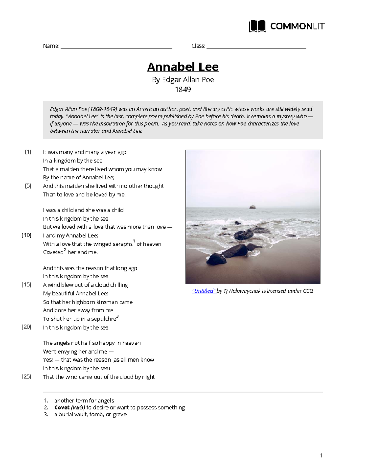 Edgar Allan Poe's "Annabel Lee" Analysis and Discussion Notes - Studocu