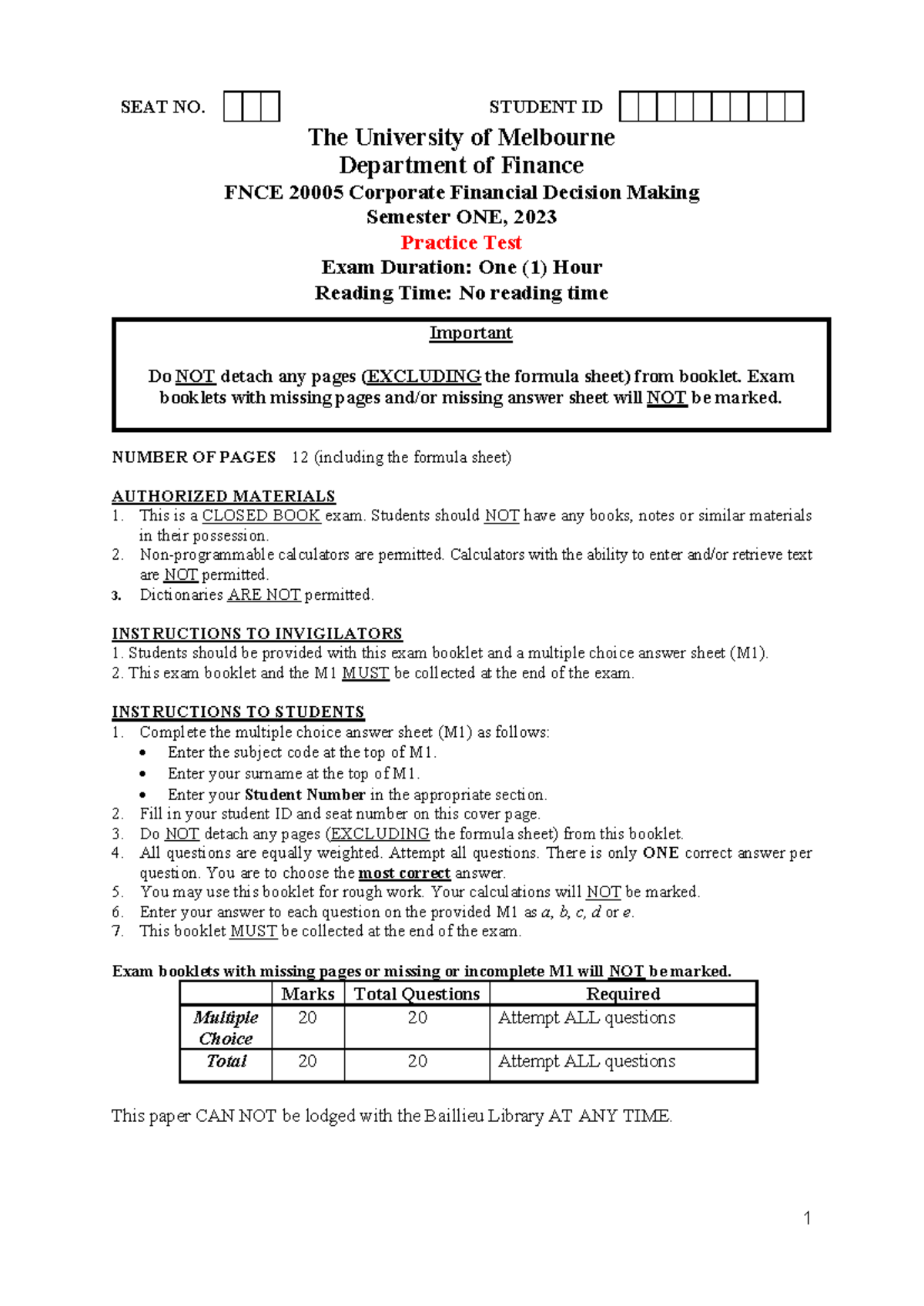 MST Practice Test Questions S1 2023 - SEAT NO. STUDENT ID The ...