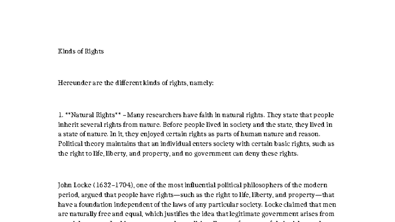Kinds of Rights and Ethical Theories: A Comprehensive Overview - Studocu