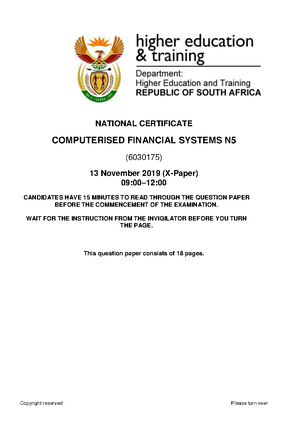 Computerised Financial Systems N4 June 2022 - Studocu
