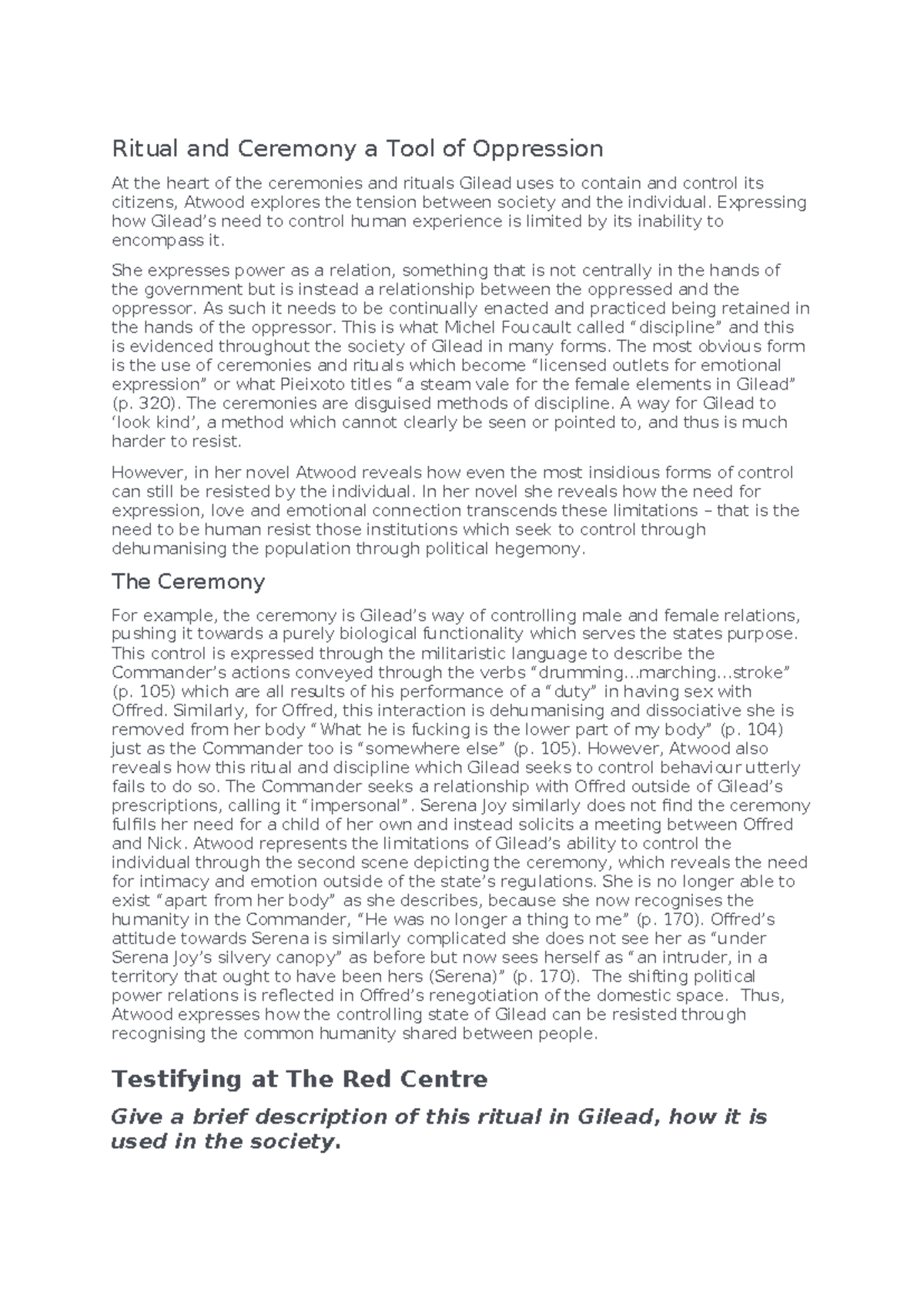 'ENG-101: The Handmaid's Tale - Exploring Rituals of Oppression' - Studocu