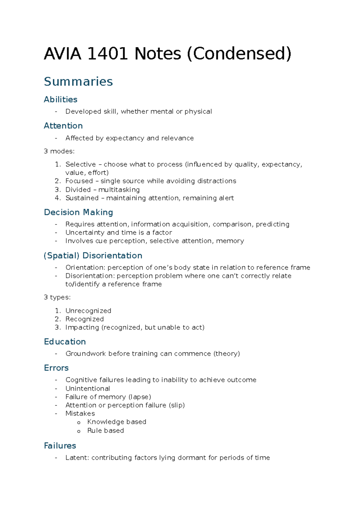 Condensed notes - AVIA 1401 Notes (Condensed) Summaries Abilities ...
