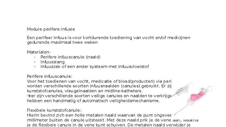 Module Perifere Infusie: Toediening en Complicaties van Infuusvloeistof ...