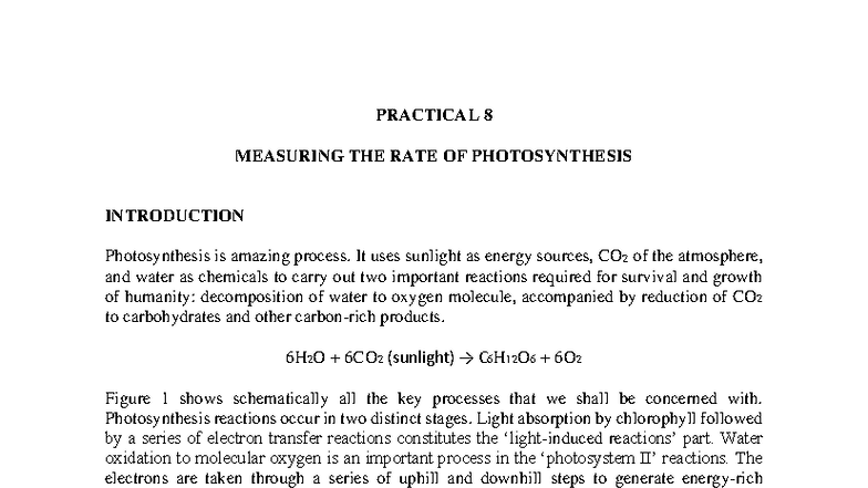 Practical 8: Measuring the Rate of Photosynthesis Experiment - Studocu
