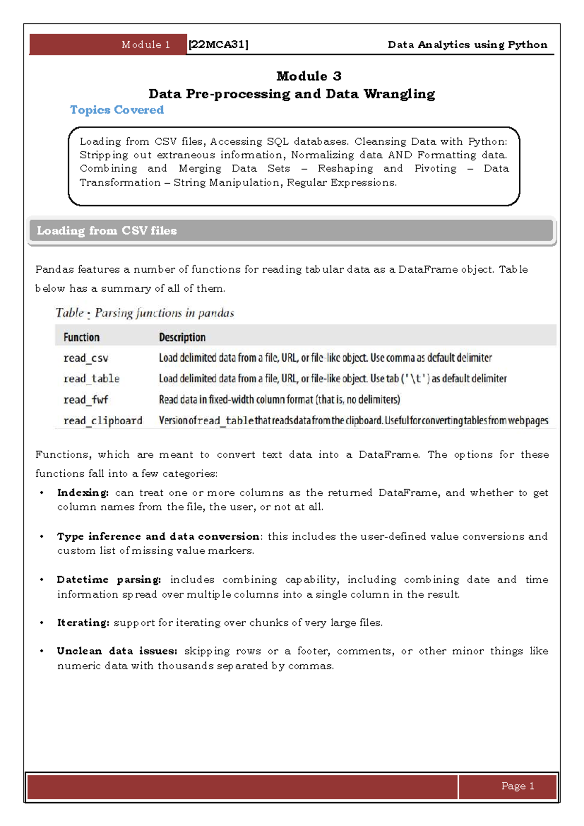 Data Analytics with Python: Module 3 - Data Wrangling Techniques - Studocu