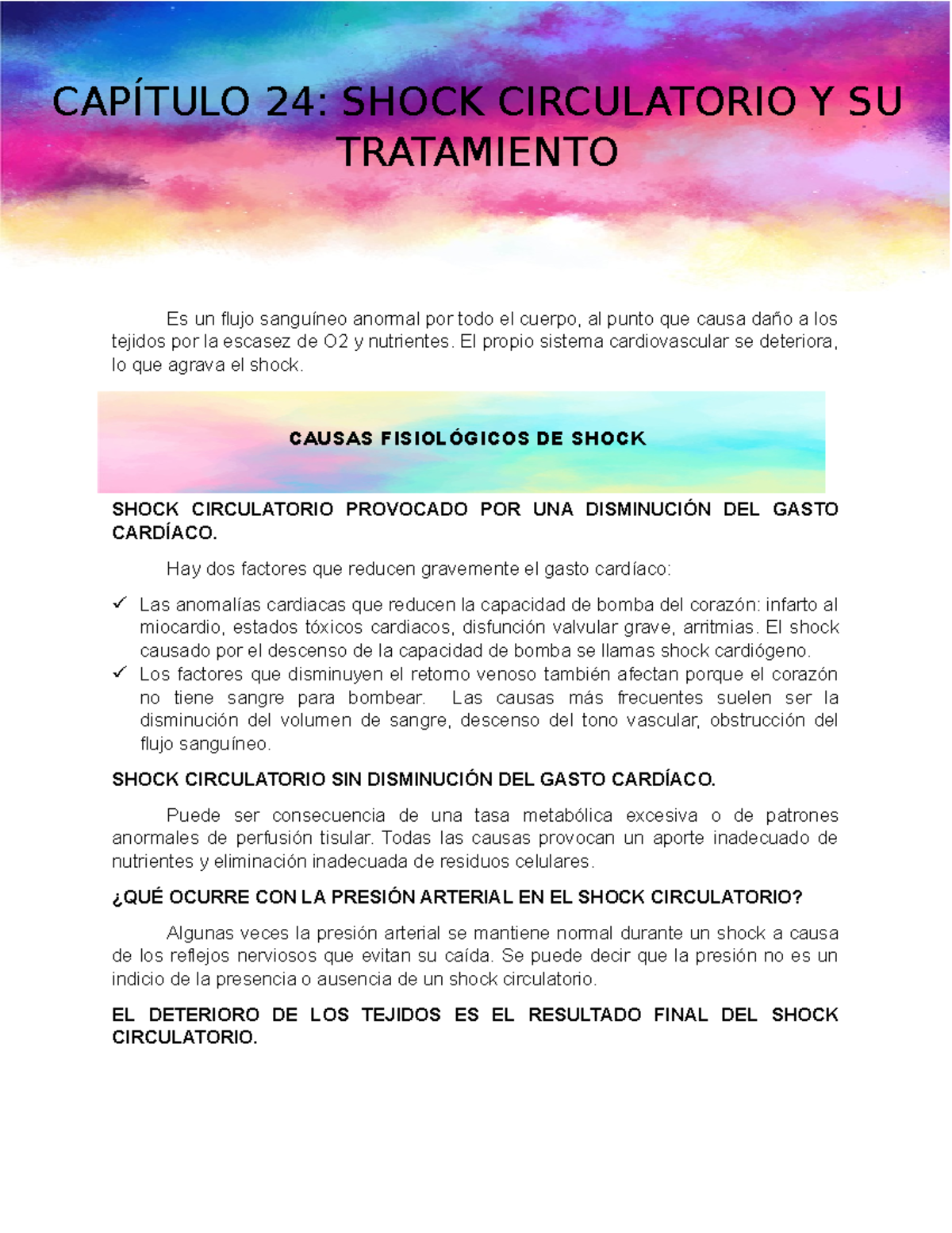 CAP 24 - Shock Circulatorio: Causas y Tratamientos Clave - Studocu