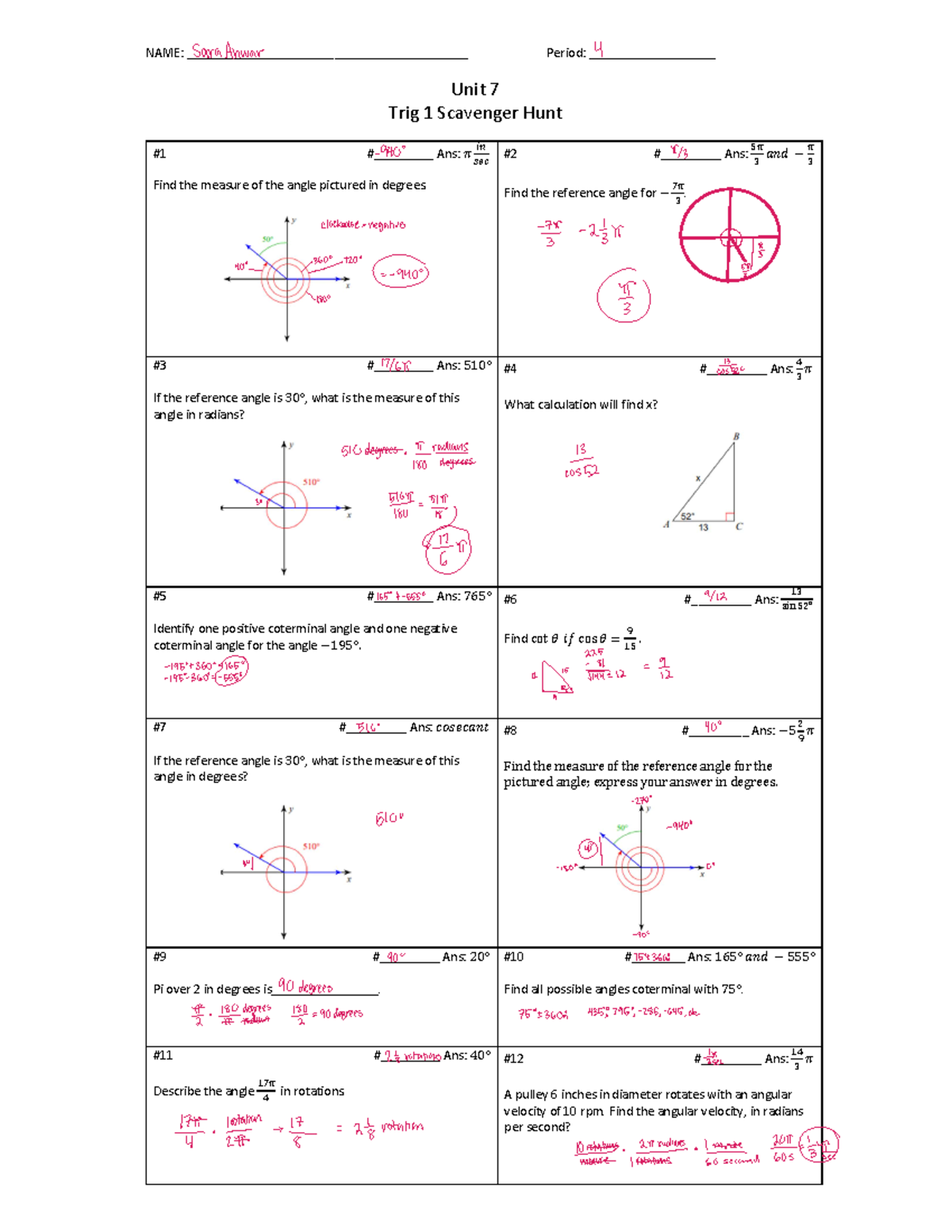 Sara Anwar - Unit 7 Trig Scavenger Hunt - NAME