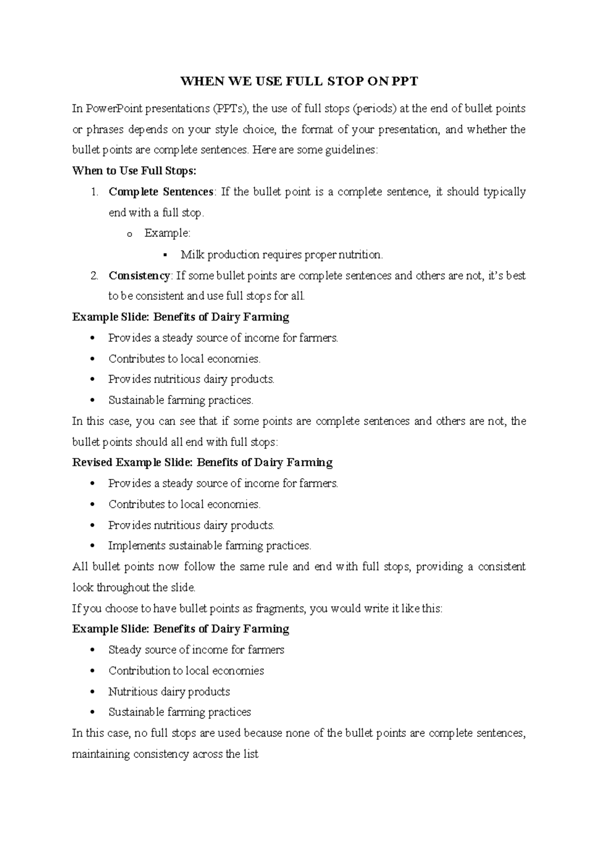 Guidelines for Using Full Stops in PPT Bullet Points - Studocu