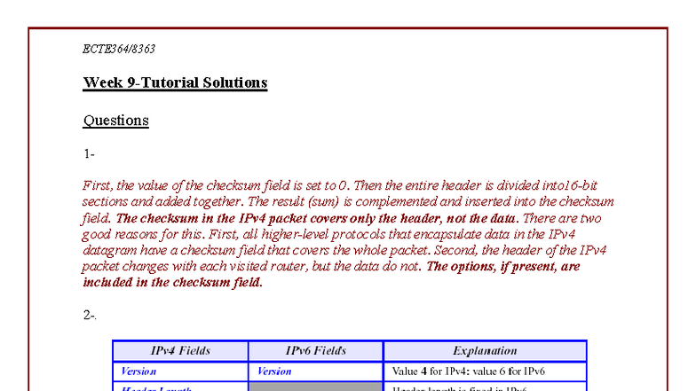 Week 9 Tutorial Solutions: IPv4 Header and Transition Strategies - Studocu