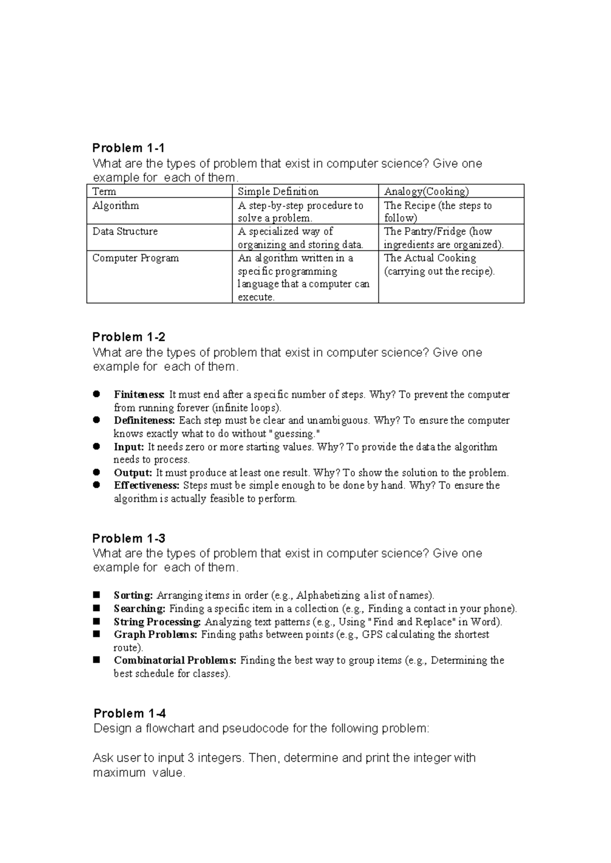CS101: Types of Problems in Computer Science with Examples - Studocu