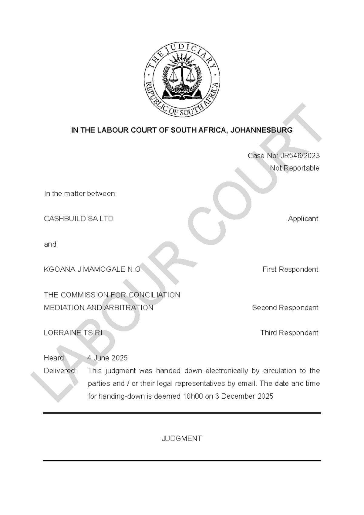 Labour Court Judgment Review: Cashbuild SA Ltd vs. Tsiri (Case No: Not ...