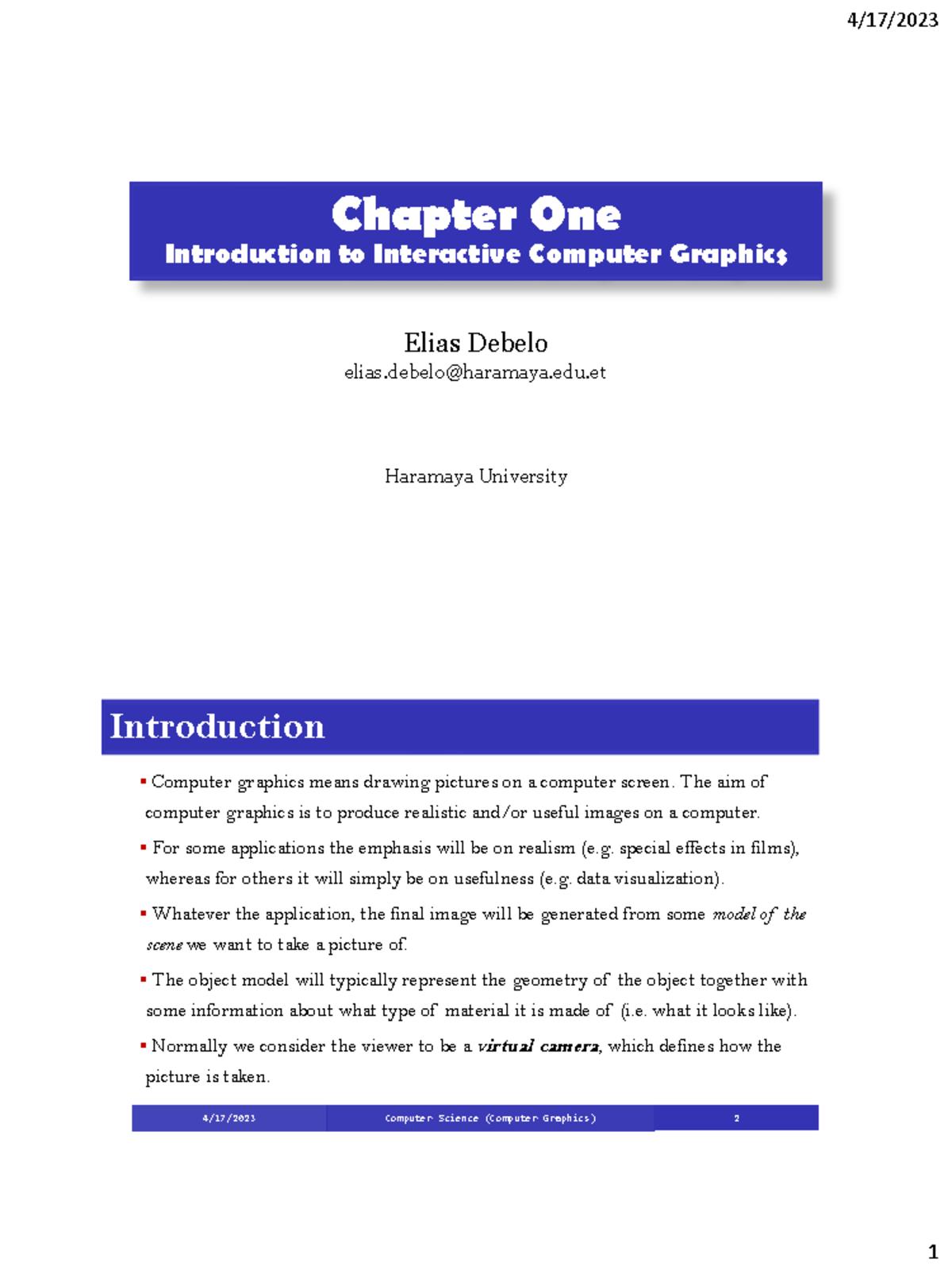 CG-Chapter 1 and 2 - Computer Graphics Course - Click to edit Master subtitle style Click to ...