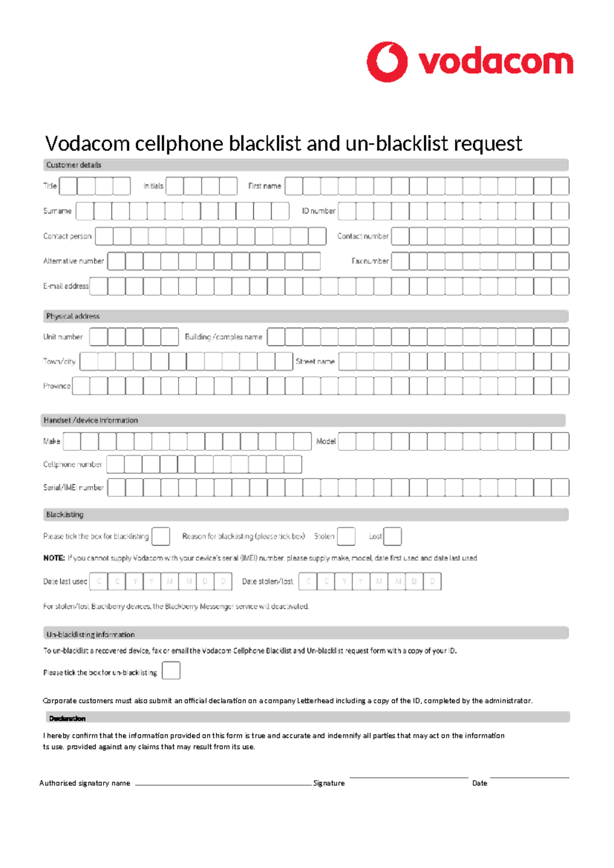 Vodacom Blacklist & Unblacklist Process for Corporate Clients - Studocu
