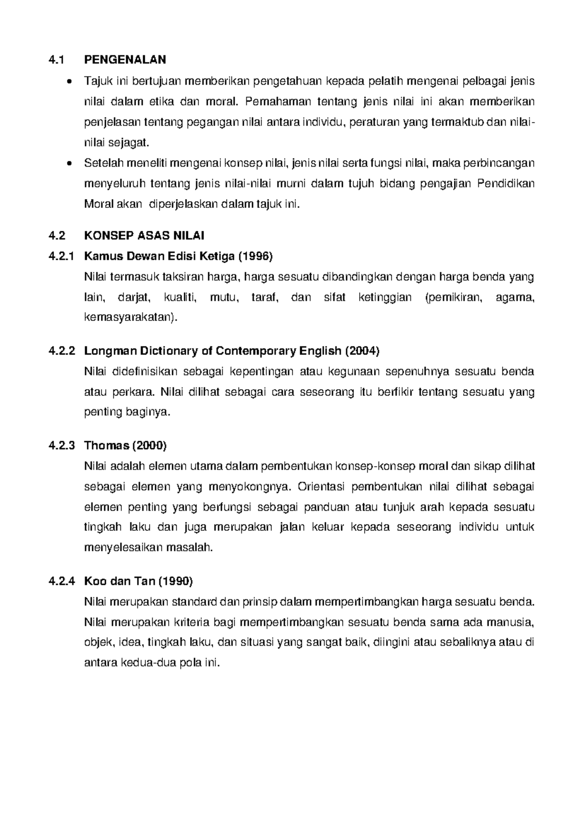BAB 4 Konsep Asas dan Jenis Nilai Murni dalam Pendidikan Moral - Studocu