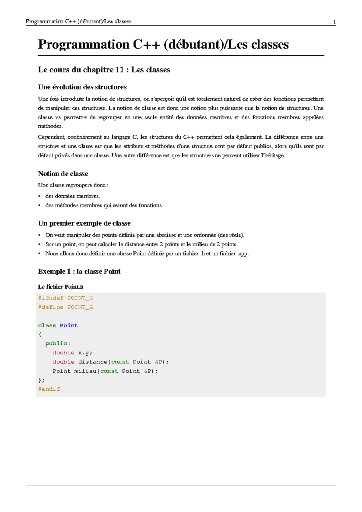 Chapitre 11 : Les Classes - Révision C++ (Cours Programmation) - Studocu