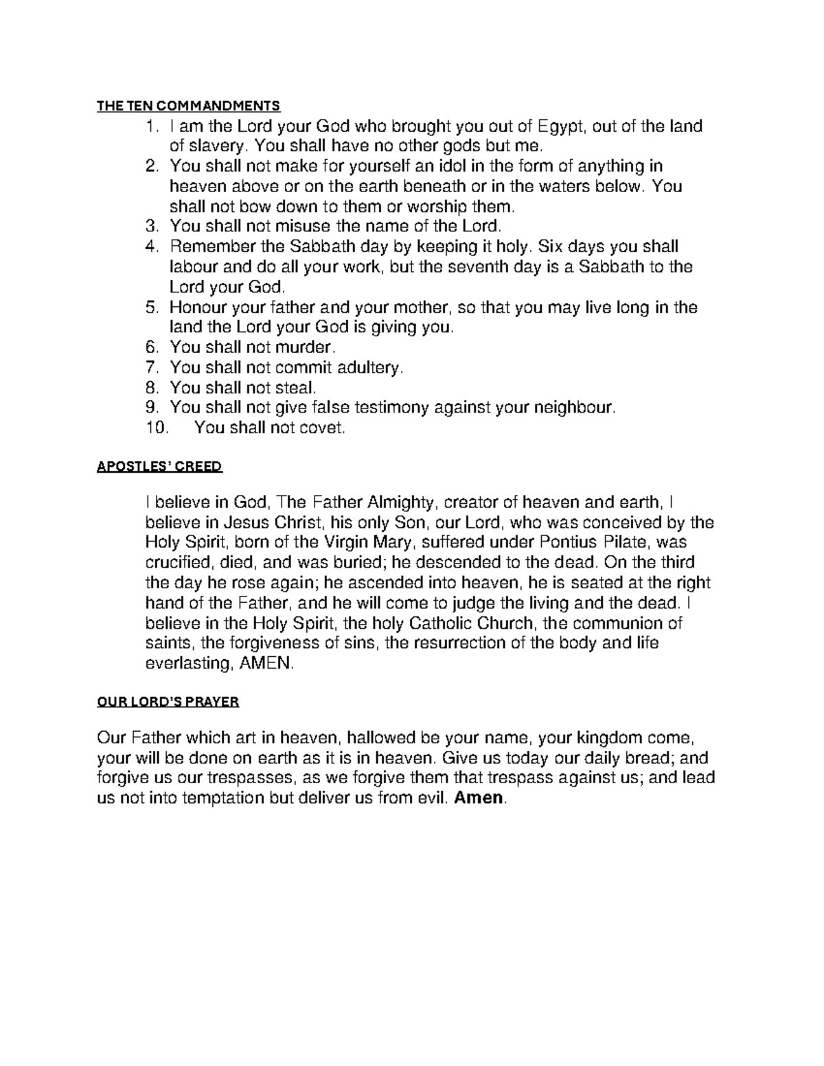 THE TEN COMMANDMENTS & CREED - Study Notes - Studocu