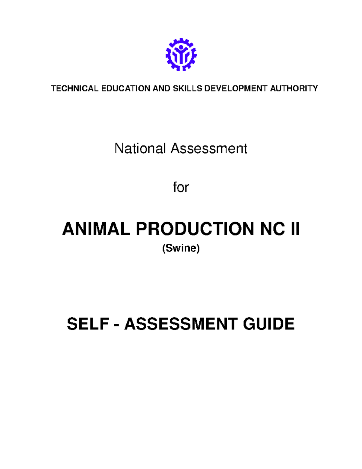 SAG - Self Assessment Guide for Animal Production NC II (Swine) - Studocu