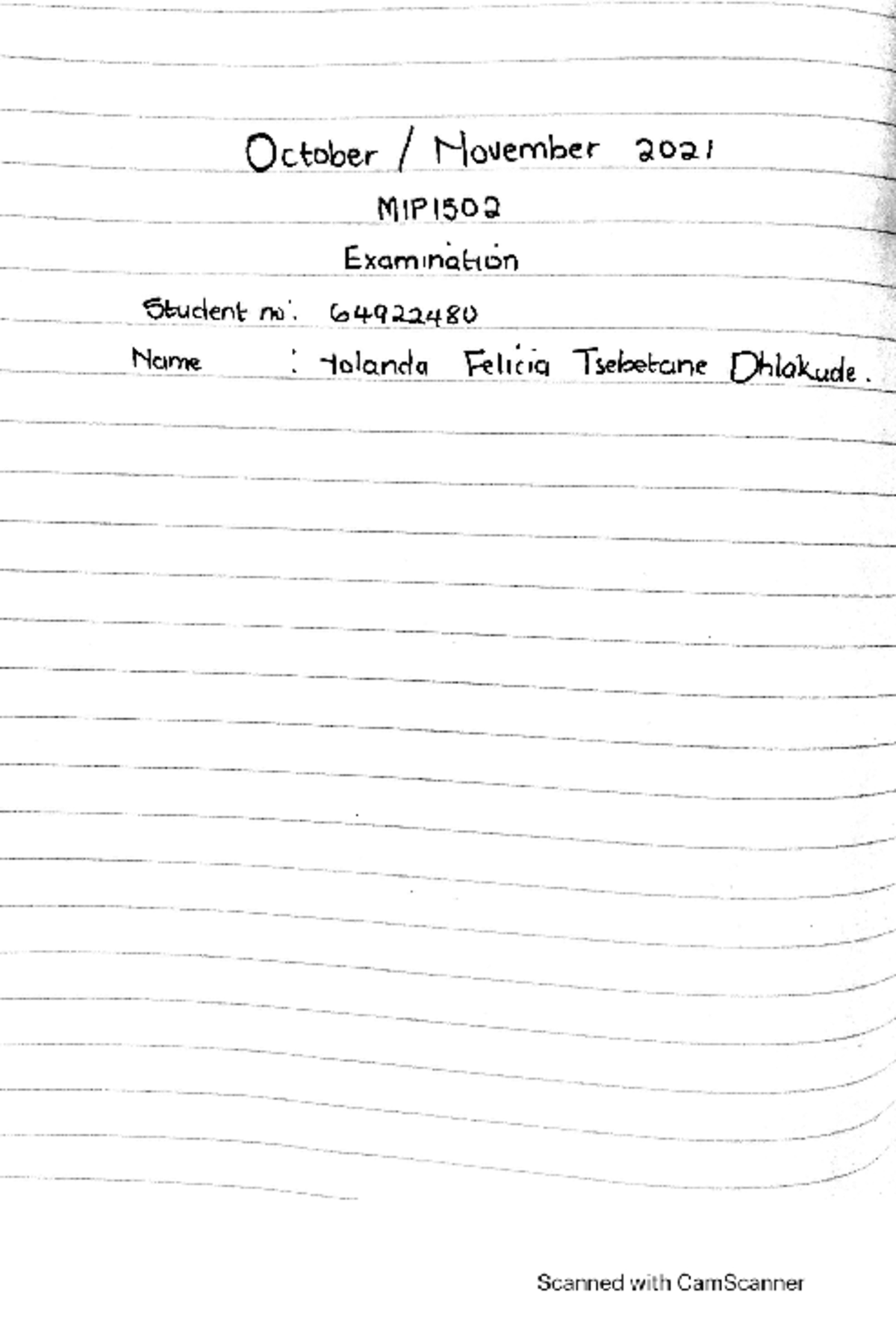 MIP1502 Examination - MIP1501 - Studocu