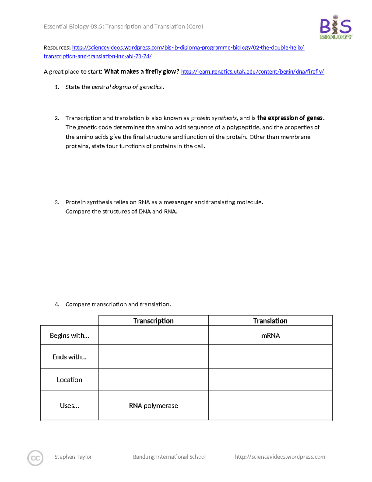 Essential Biology 03.5: Transcription & Translation Overview - Studocu