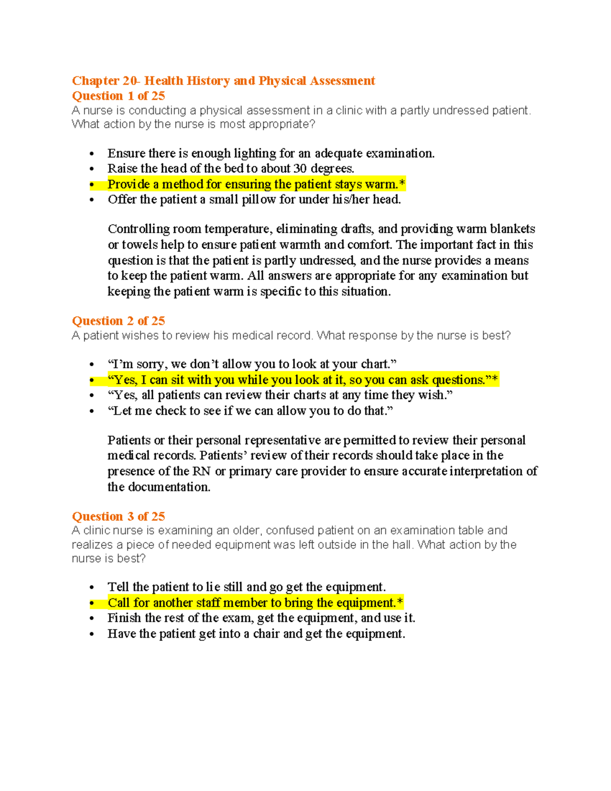 Chapter 20 - Health History & Physical Assessment: Key Questions ...