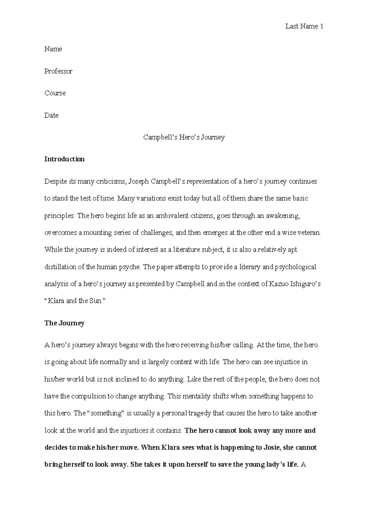 Literary & Psychological Analysis of the Hero's Journey (ENG 101) - Studocu