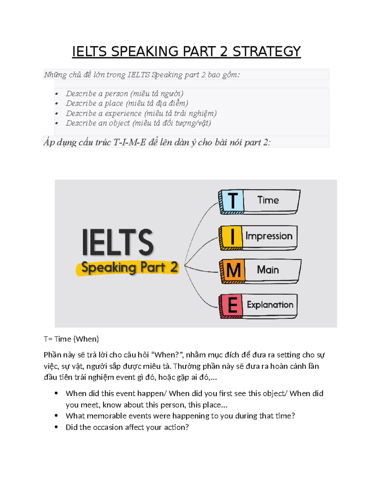 IELTS Speaking Part 2 Strategy: Key Topics and T-I-M-E Structure - Studocu