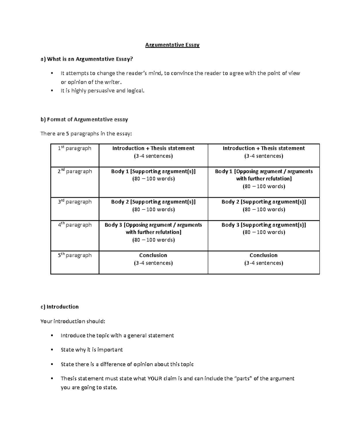 Argumentative Essay Format Plan: Structure & Key Elements - Studocu