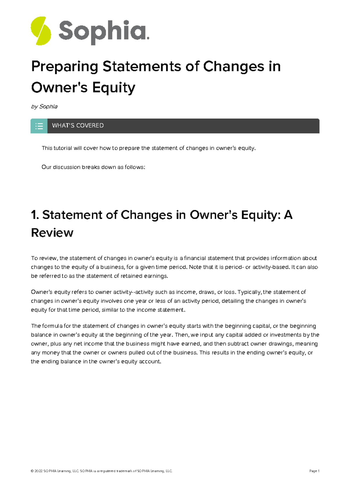 Preparing Statement of Changes in Owner's Equity Tutorial 2 - Studocu