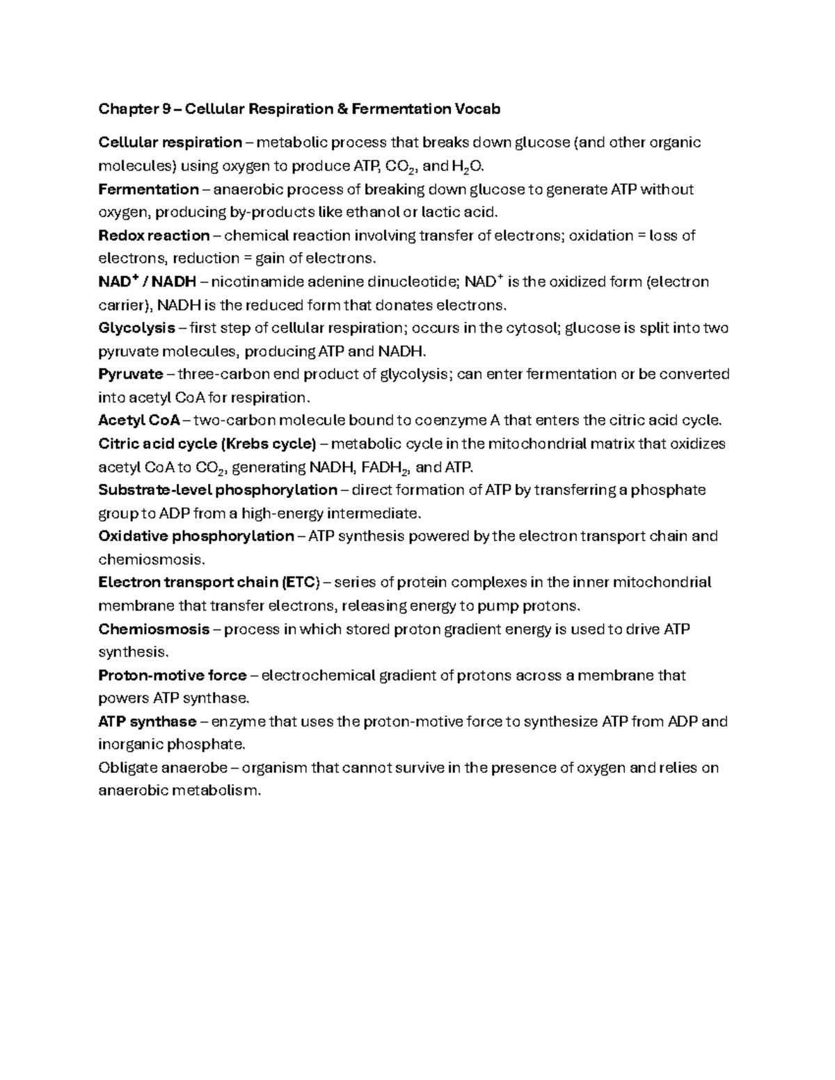 Chapter 9 & 10 Study Guide: Cellular Respiration & Photosynthesis - Studocu