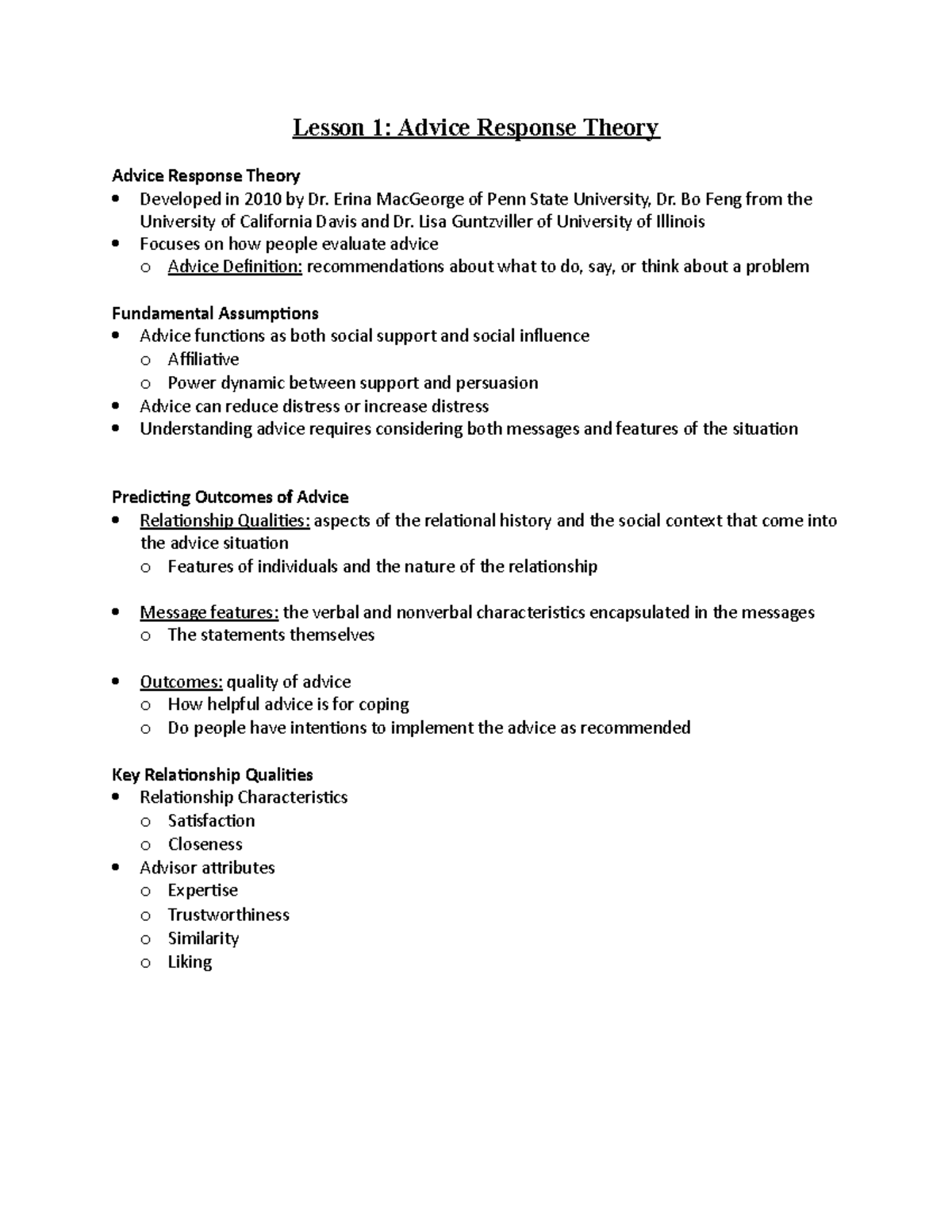 Advice Response Theory - Lesson 1: Advice Response Theory Advice ...