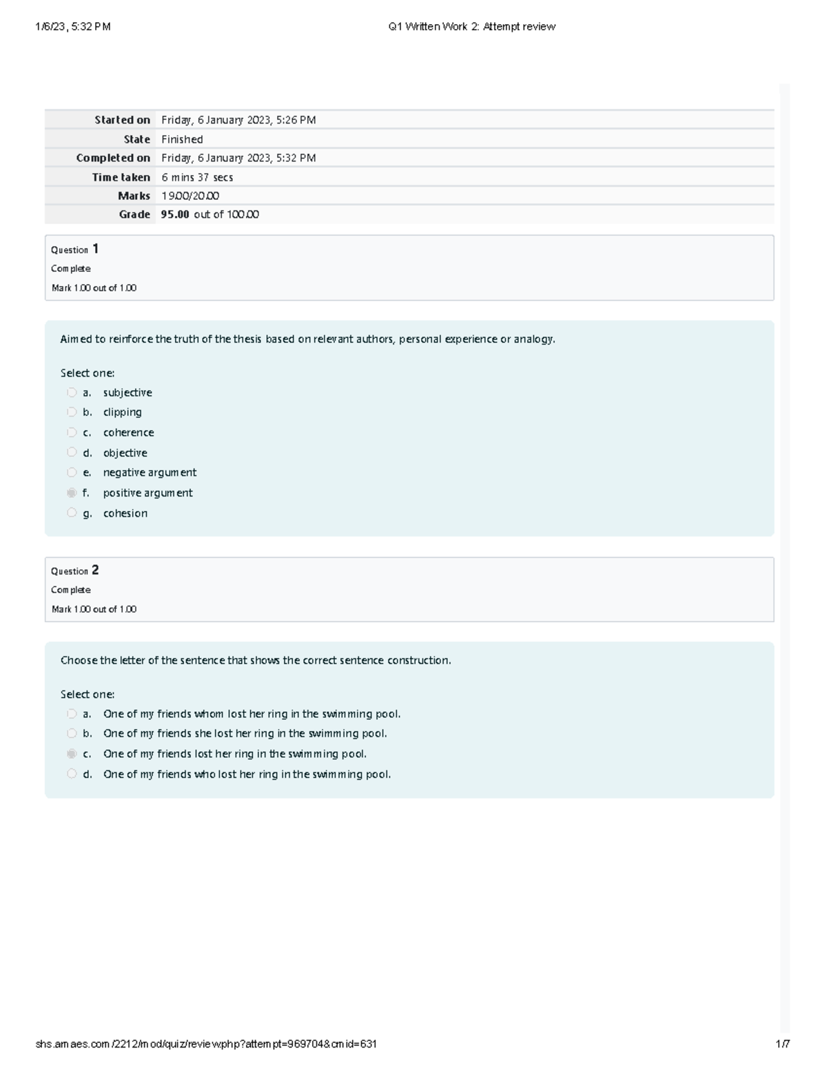 Q1 Written Work 2 Attempt Review and Answers Summary - Studocu