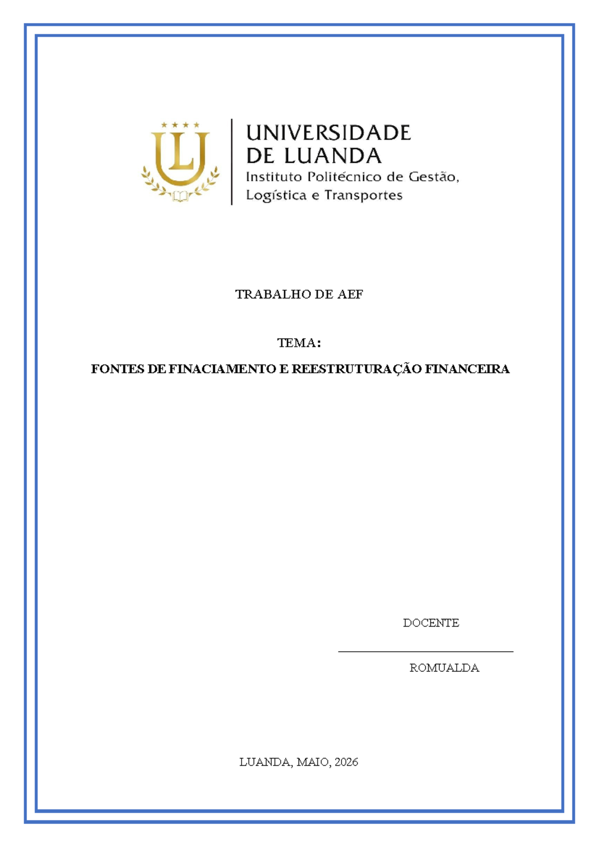 TCC BDA 2026: Fontes de Financiamento e Reestruturação Financeira - Studocu
