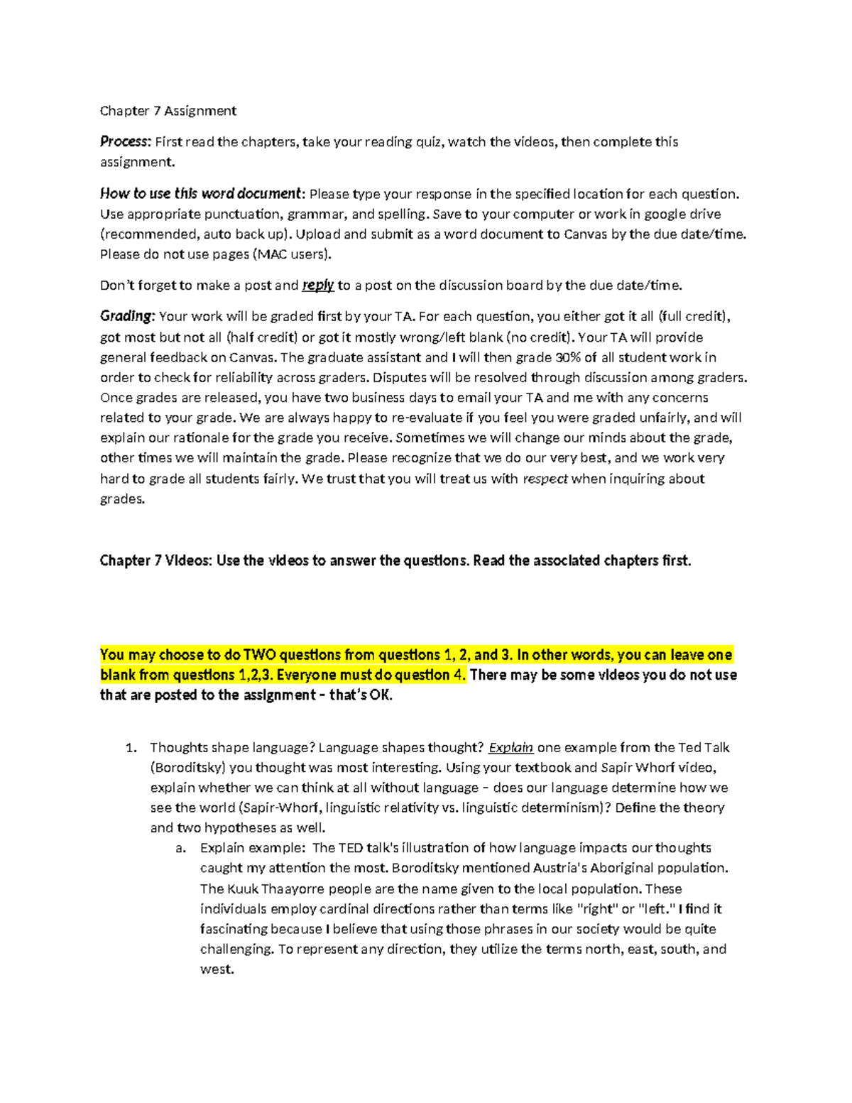 Chapter 7 assignment - chp 7 - Chapter 7 Assignment Process: First read ...
