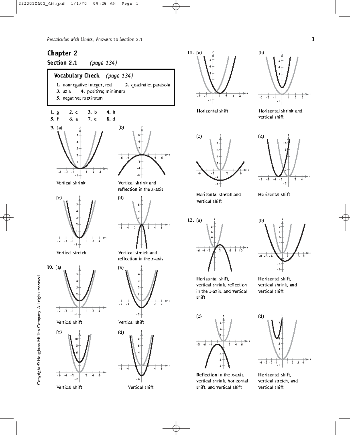 Ch02 - Precalculus with Limits: Answers to Section 2.1 and 2.2 - Studocu