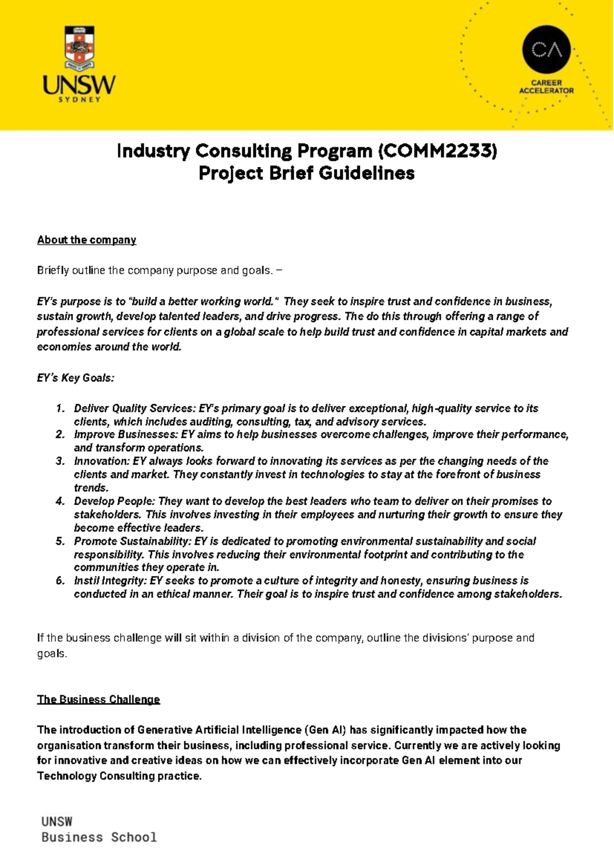 EY Project Brief Industry Consulting Project - Industry Consulting ...