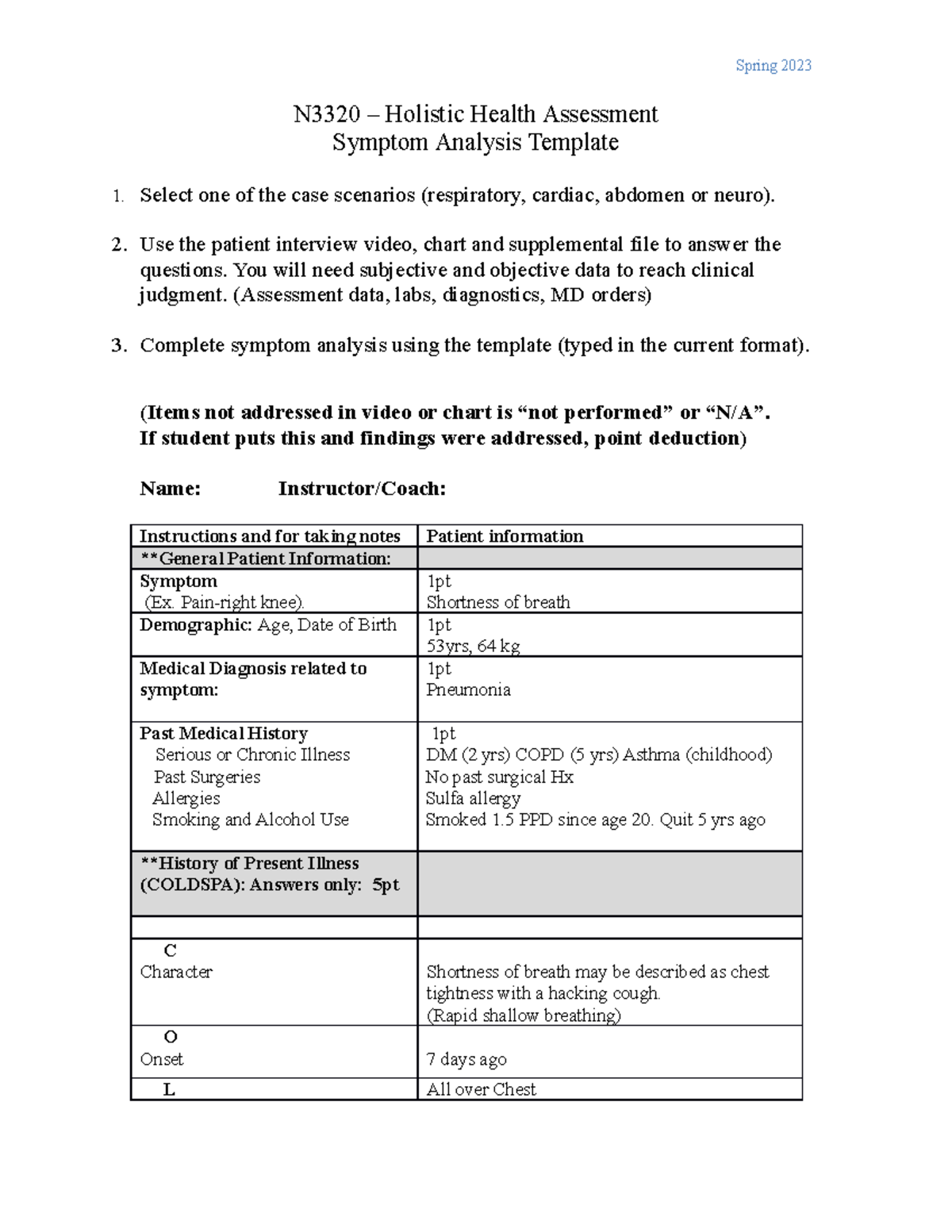N3320 Holistic Health Assessment: Symptom Analysis Template Guide - Studocu
